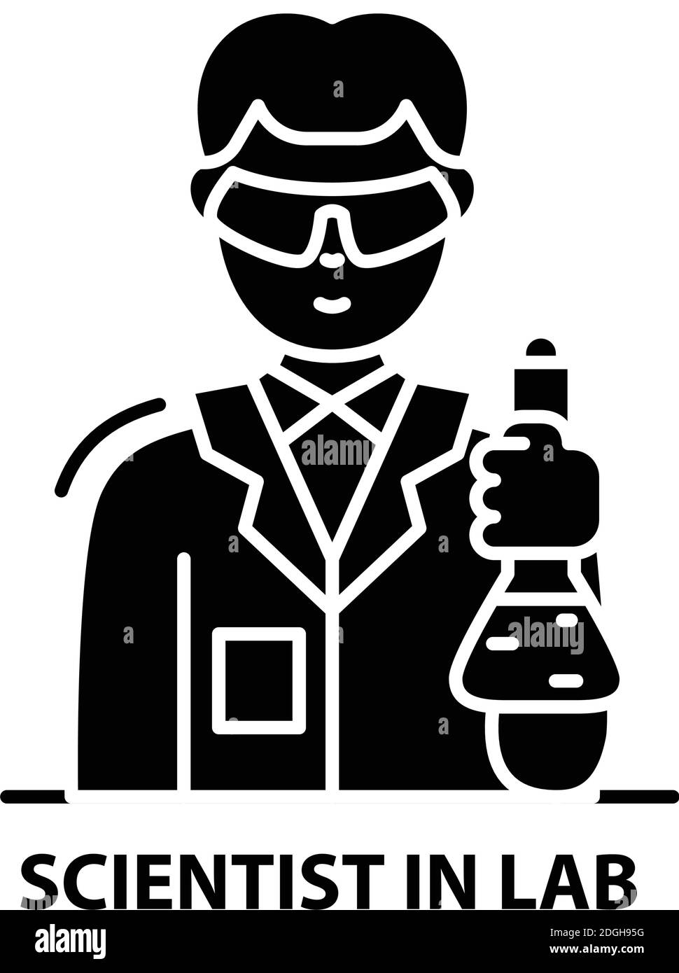 scientist in lab icon, black vector sign with editable strokes, concept ...