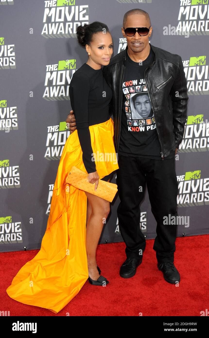 Kerry Washington and Jamie Foxx arriving at The MTV Movie Awards 2013 ...
