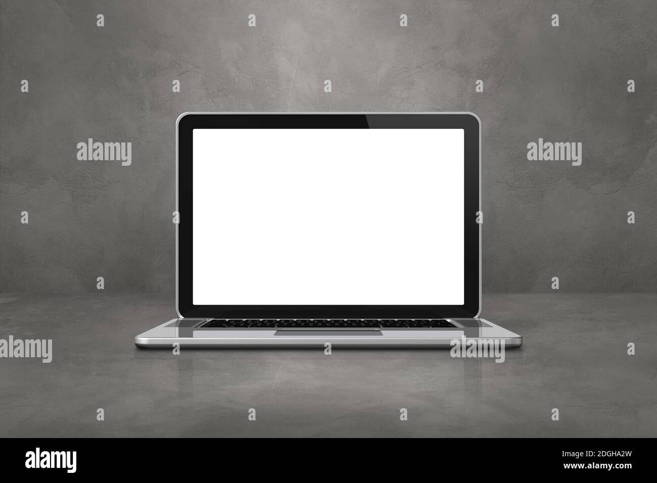 Laptop computer on concrete office scene background. 3D Illustration ...