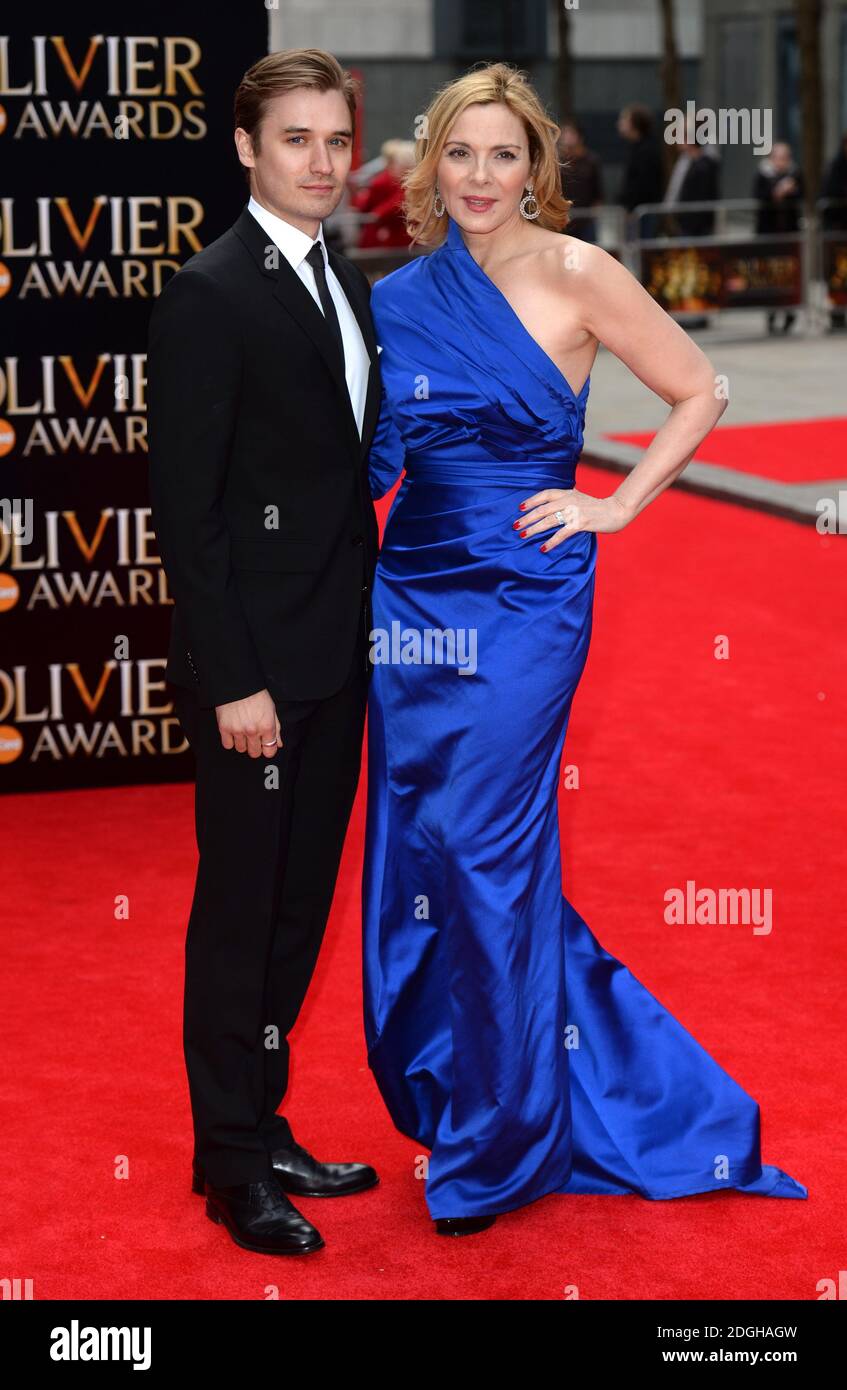 Kim Cattrall and Seth Numrich arriving at the Olivier Awards 2013 ...