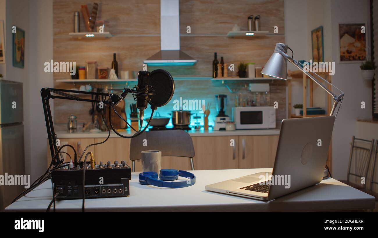 Station for recording and speaking during podcast. Influencer recording ...
