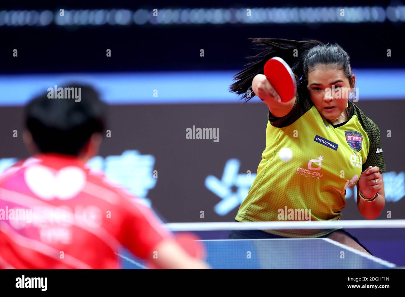 Puerto Rican table tennis player Adriana Diaz plays against Taiwanese ...