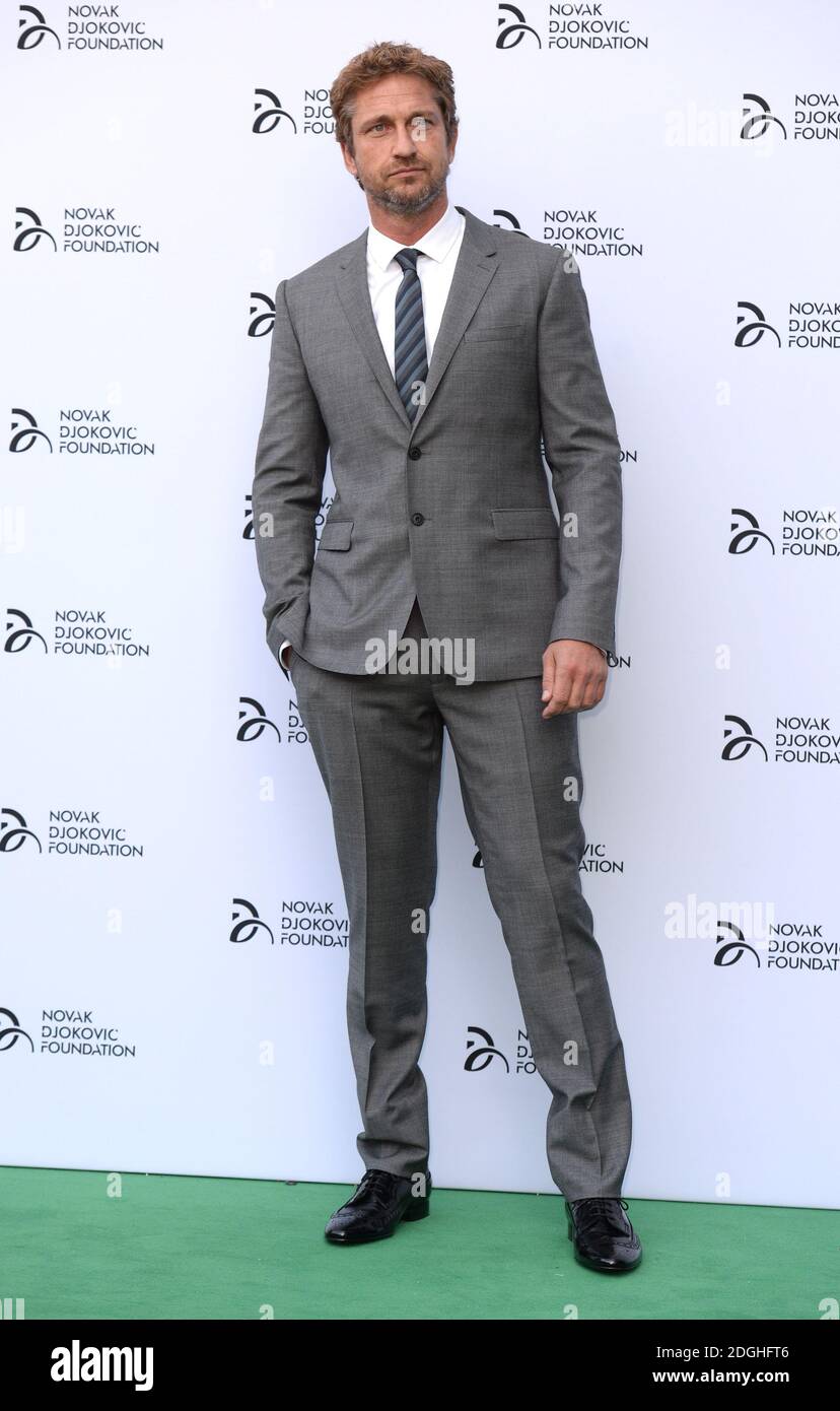 Gerard Butler arriving at the Novak Djokovic Foundation fundraising ...