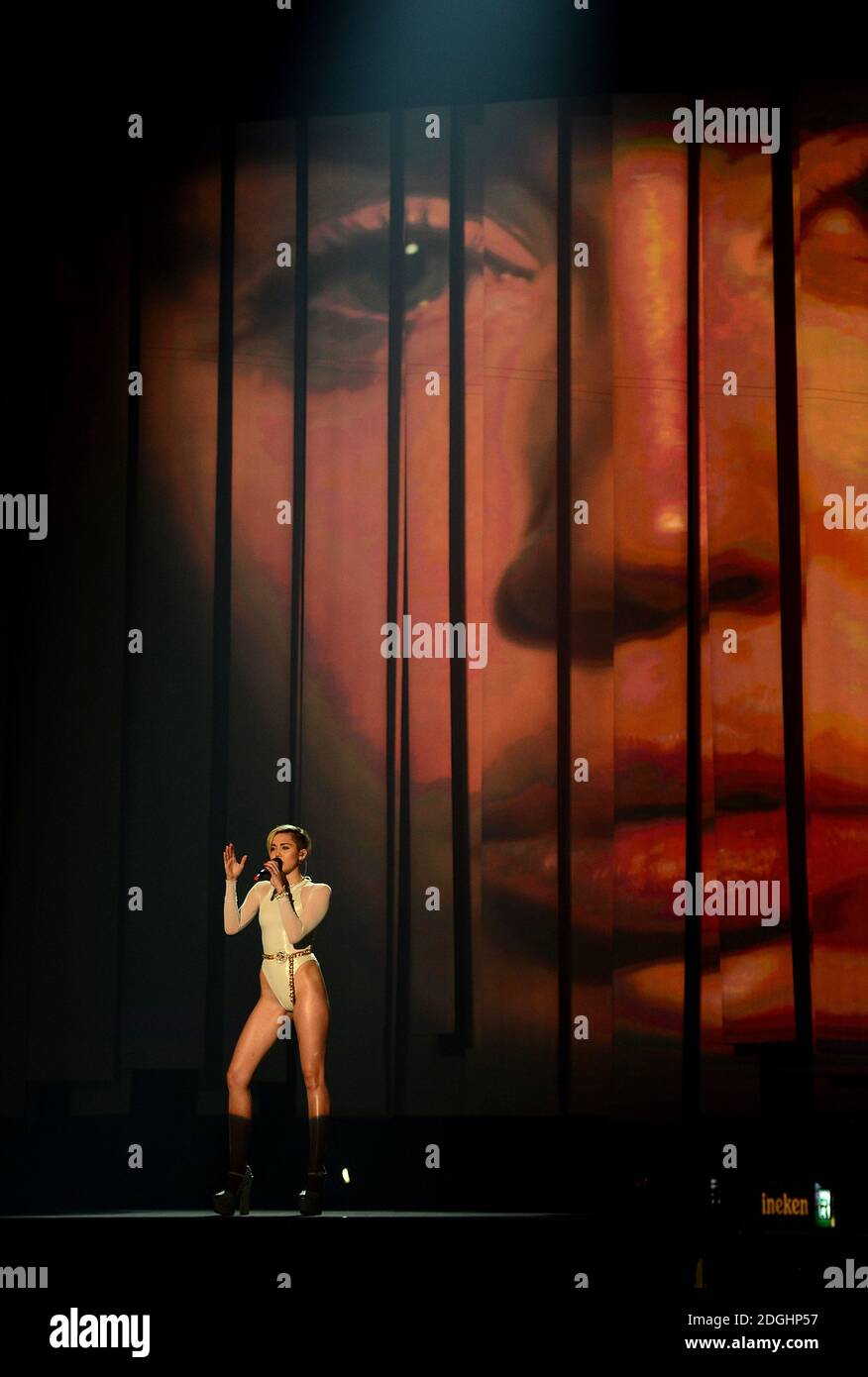 Miley Cyrus performs on stage during the 2013 MTV Europe Music Awards ...
