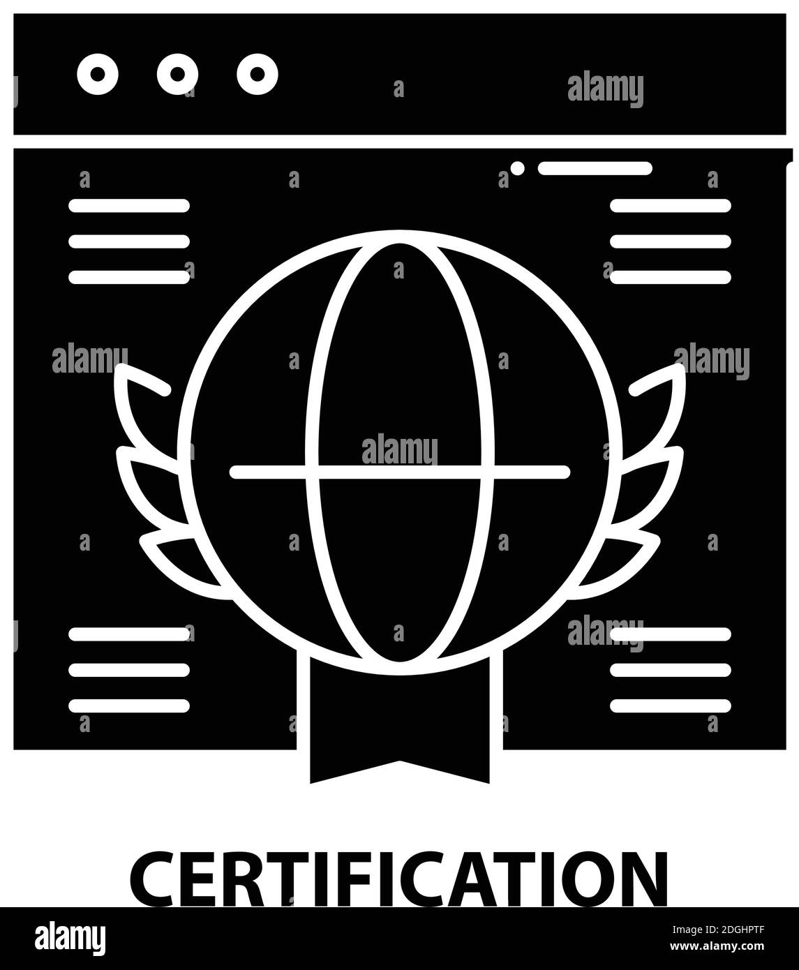 certification icon, black vector sign with editable strokes, concept ...