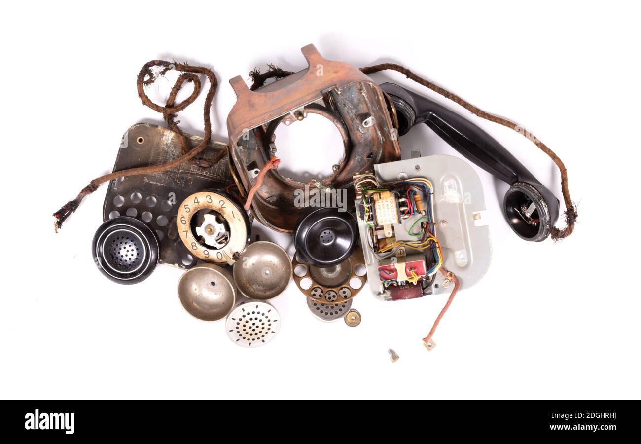 Disassembled old retro vintage rotary phone, isolated on white Stock ...