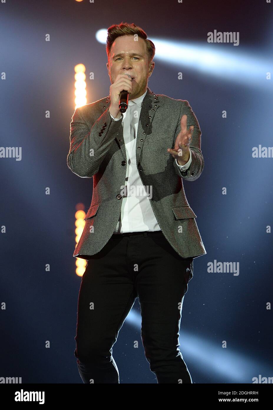 Olly Murs performing on stage during the 2013 Capital FM Jingle Bell Ball at the O2 Arena ...
