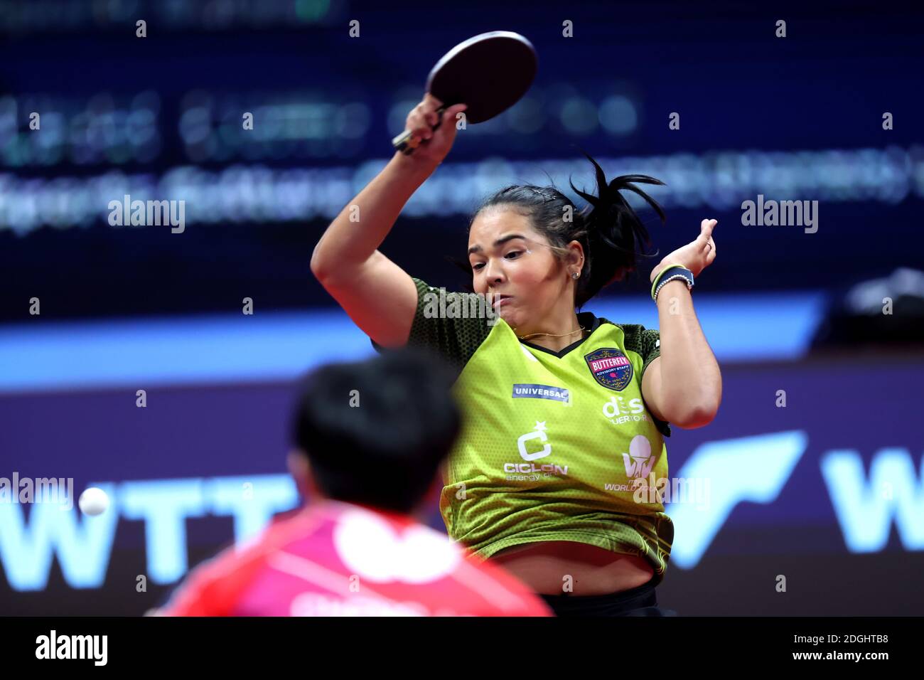 Puerto Rican table tennis player Adriana Diaz plays against Taiwanese ...