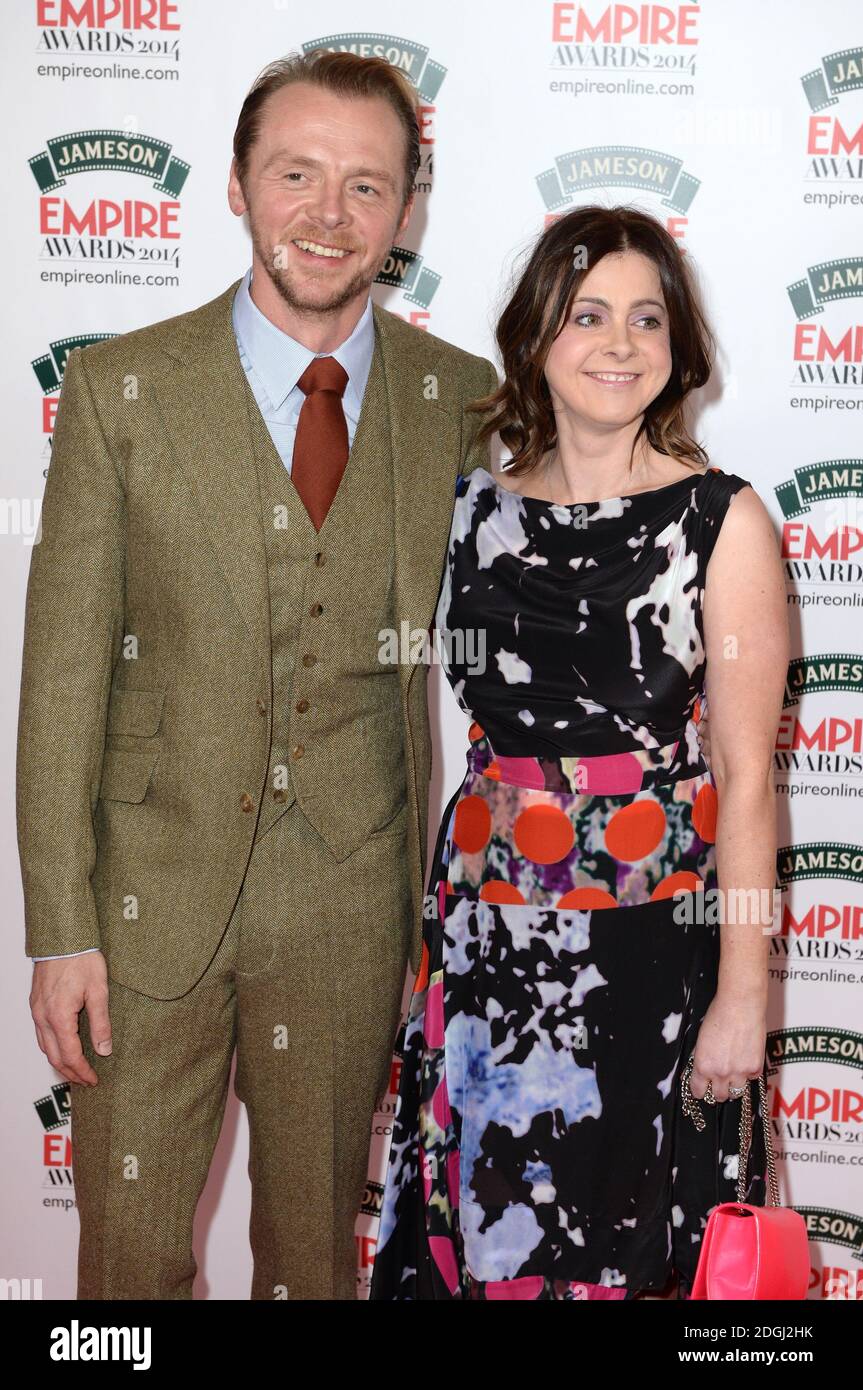 Simon Pegg and Wife arriving at the Empire Film Awards 2014, Grosvenor ...