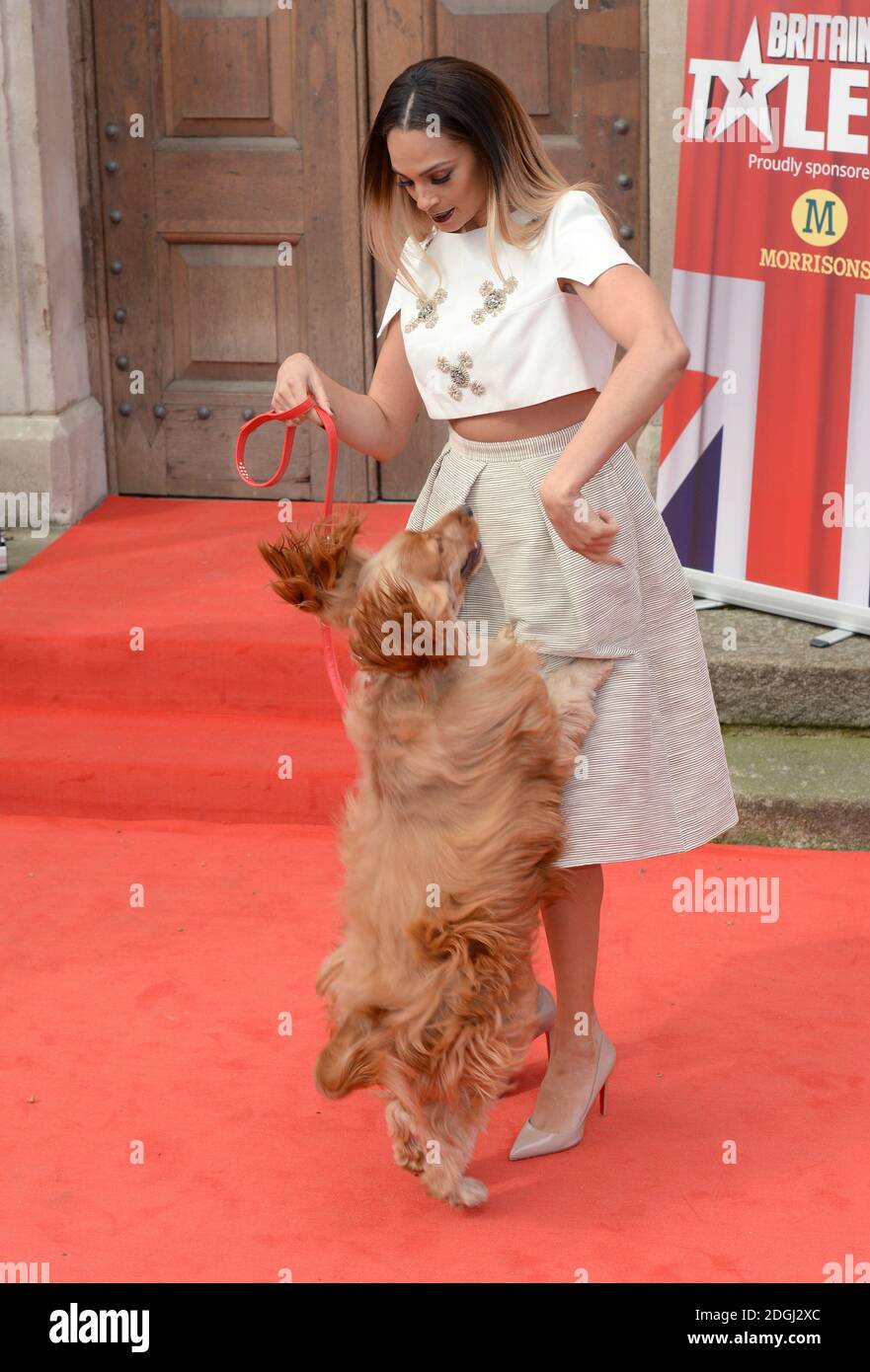 Alesha Dixon and her dog Prince arriving at the Britains Got Talent ...