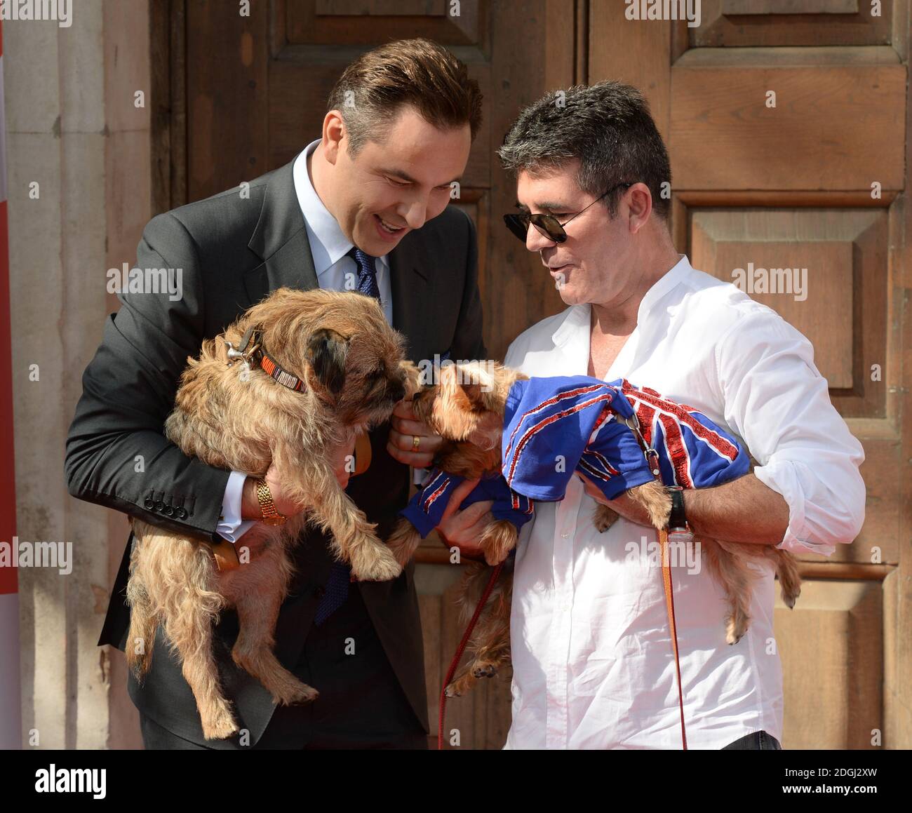 David Walliams with his dog Bert and Simon Cowell with his dogs ...