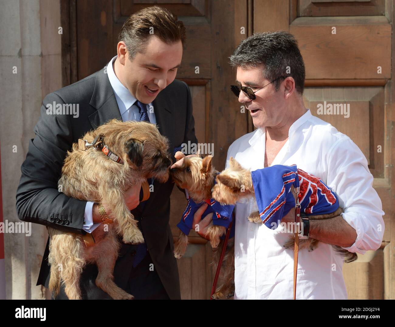 David Walliams with his dog Bert and Simon Cowell with his dogs ...