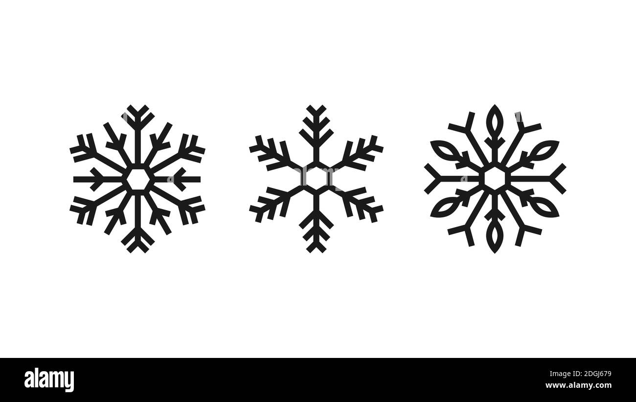 black flat snowflake icons set isolated on white. Freeze, cold, ice ...