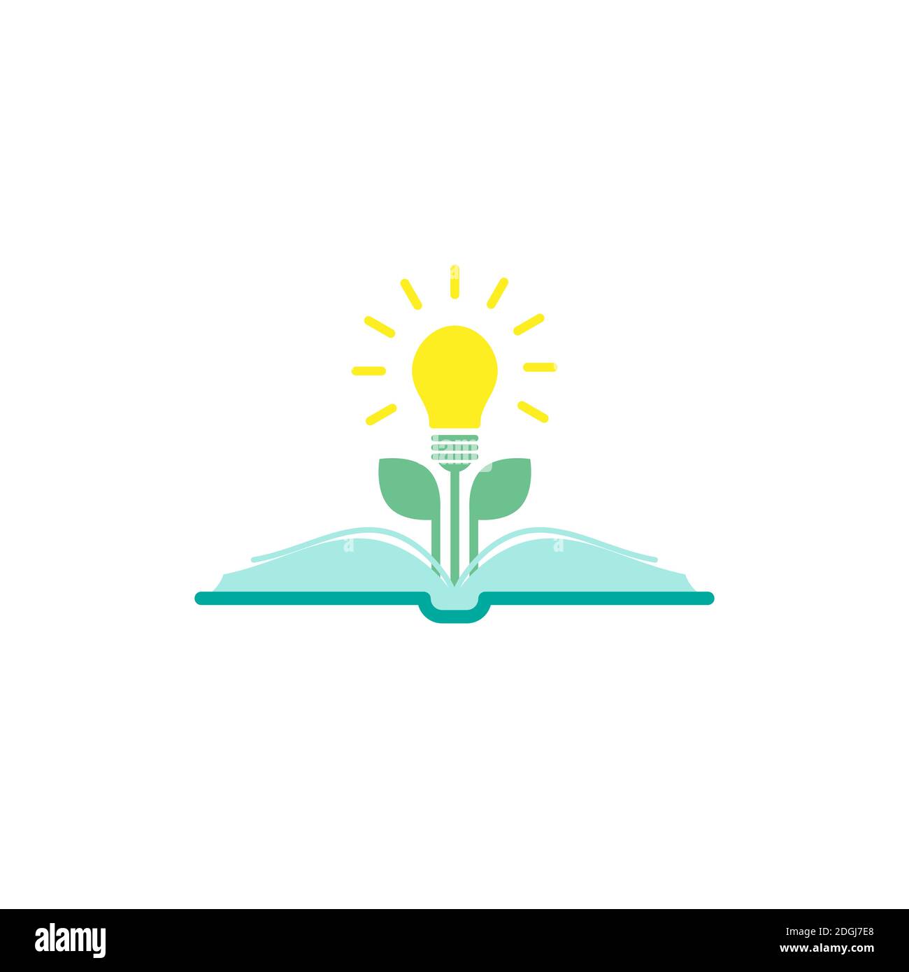 Open book with shining bulb and leaves. Flat icon isolated on white ...
