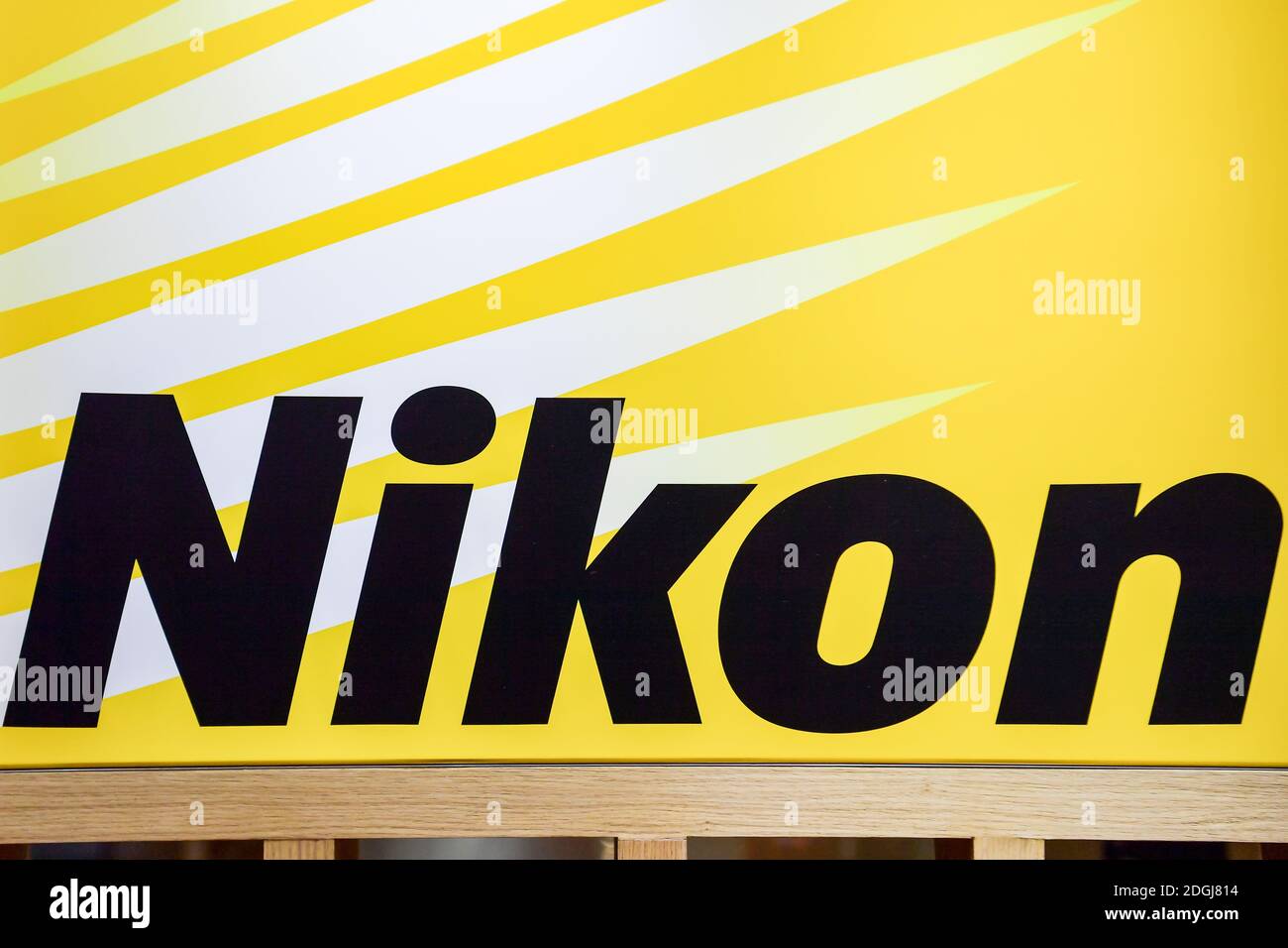 The logo of Japanese multinational corporation Nikon is seen at a ...