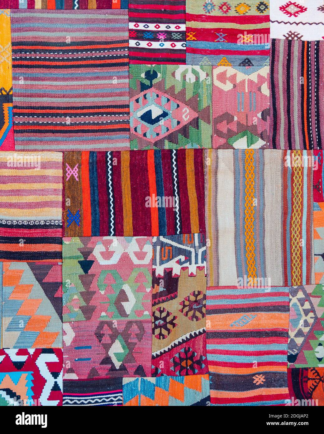 Colored oriental textile pieces for sale at local middle eastern market ...