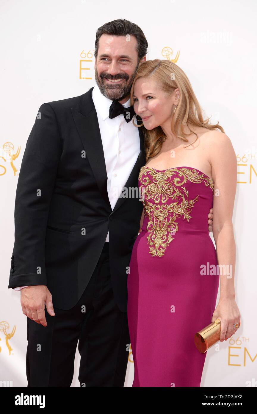 Jon Hamm and Jennifer Westfeldt arriving at the EMMY Awards 2014, Nokia ...