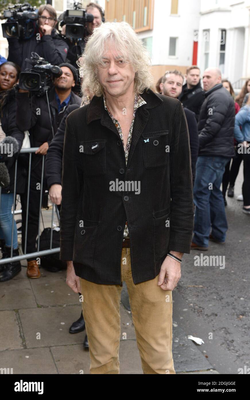 Sir Bob Geldof arriving at the Band Aid 30 recording at Sarm Studios in ...