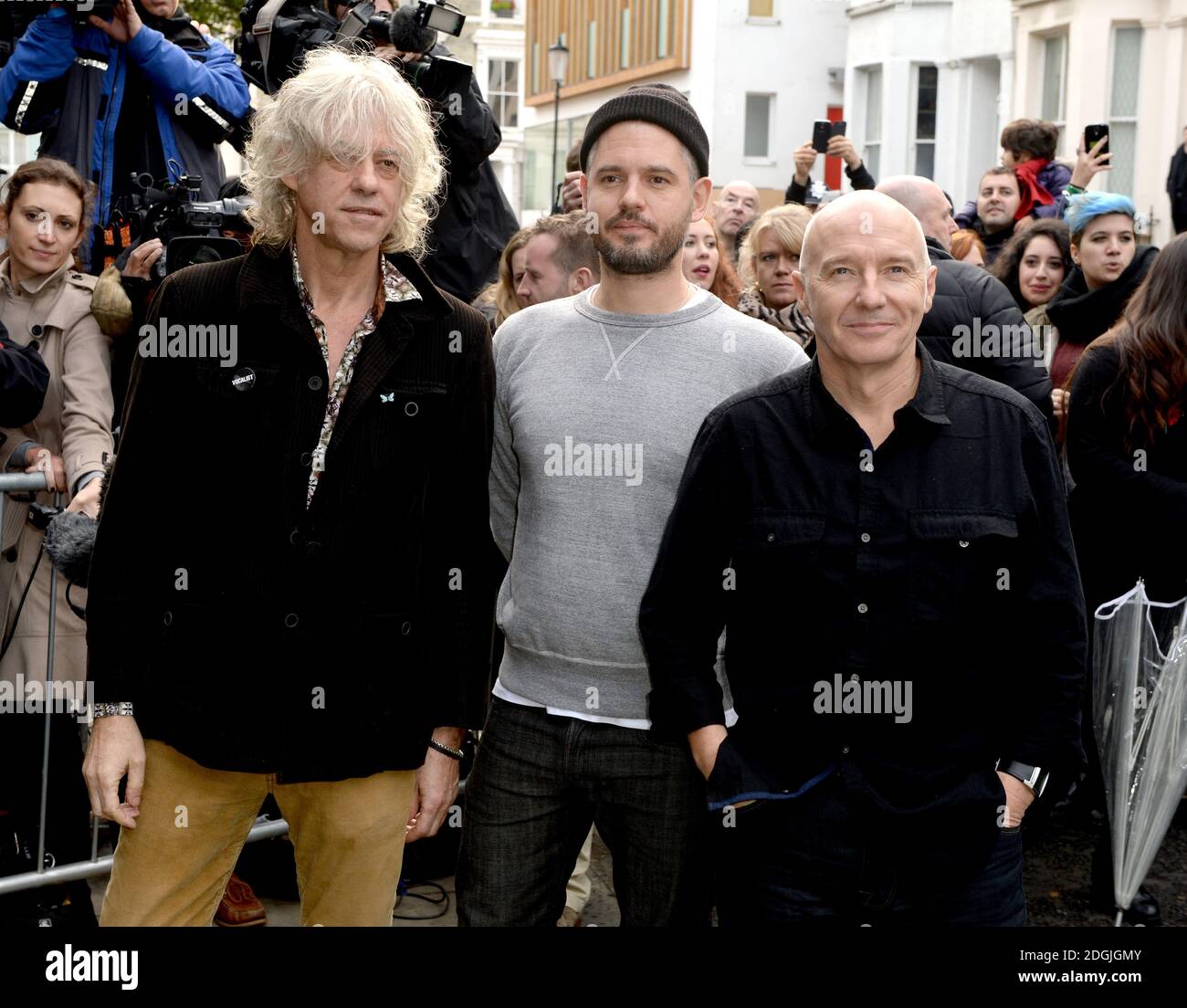 Bob Geldof, Paul Edwards and Midge Ure arriving at the Band Aid 30 ...