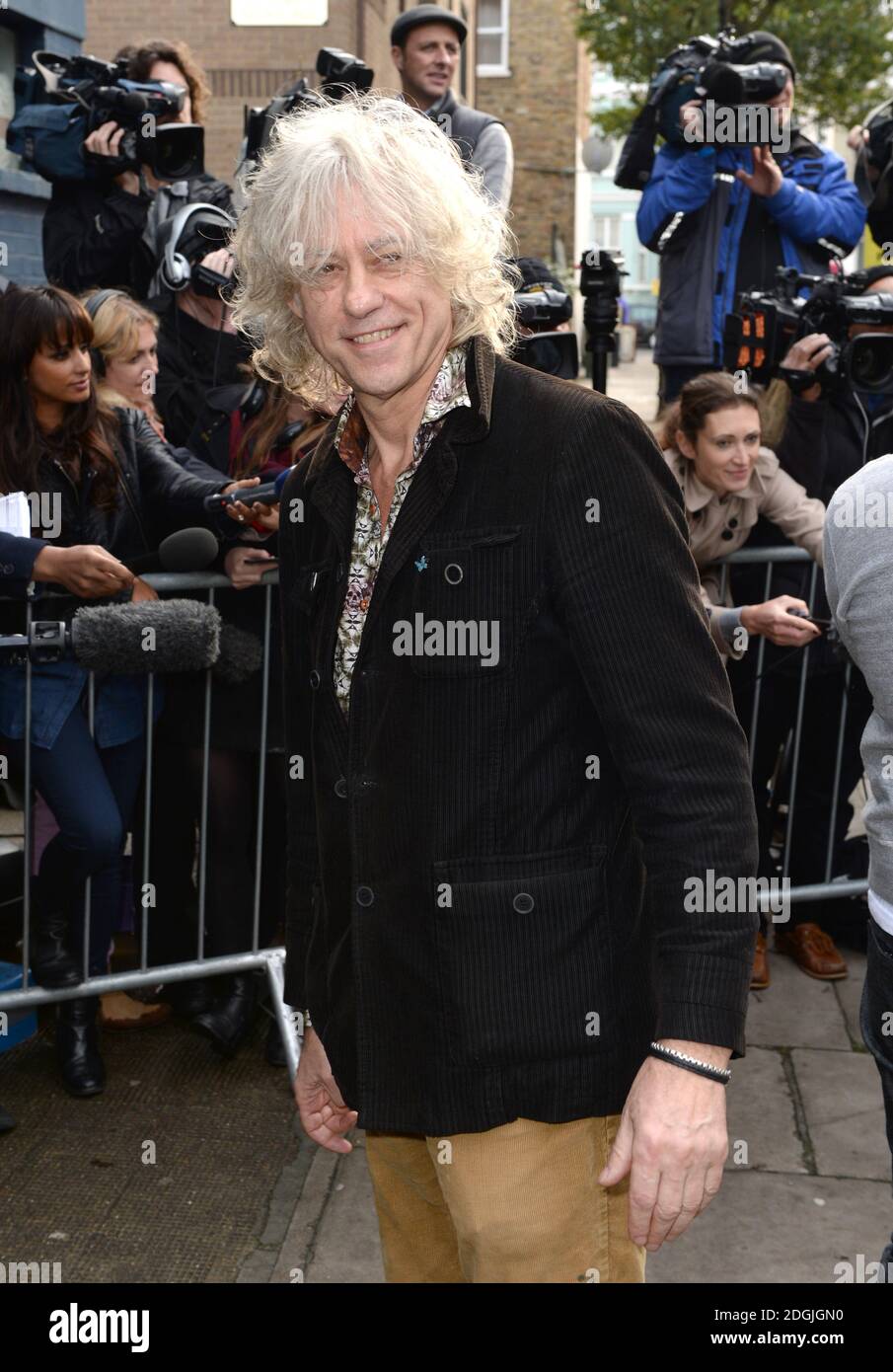 Bob Geldof arriving at the Band Aid 30 recording at Sarm Studios in ...