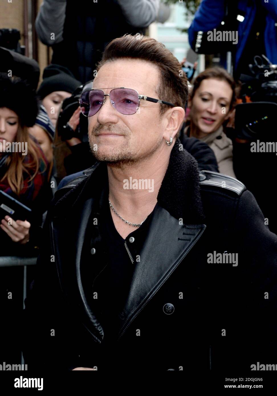 Bono arriving at the Band Aid 30 recording at Sarm Studios in central ...