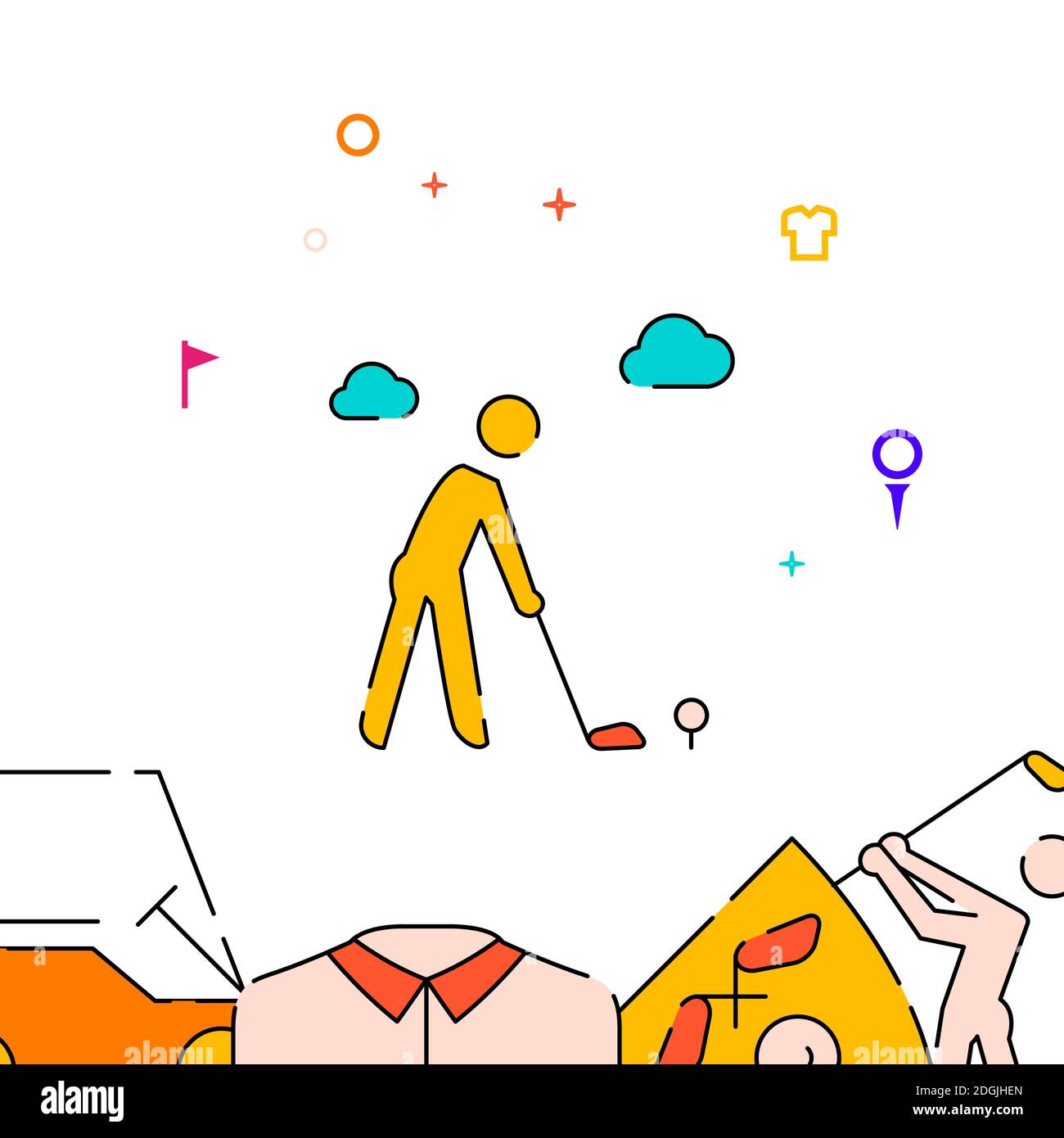 Golf player aiming filled line icon, simple illustration Stock Vector ...