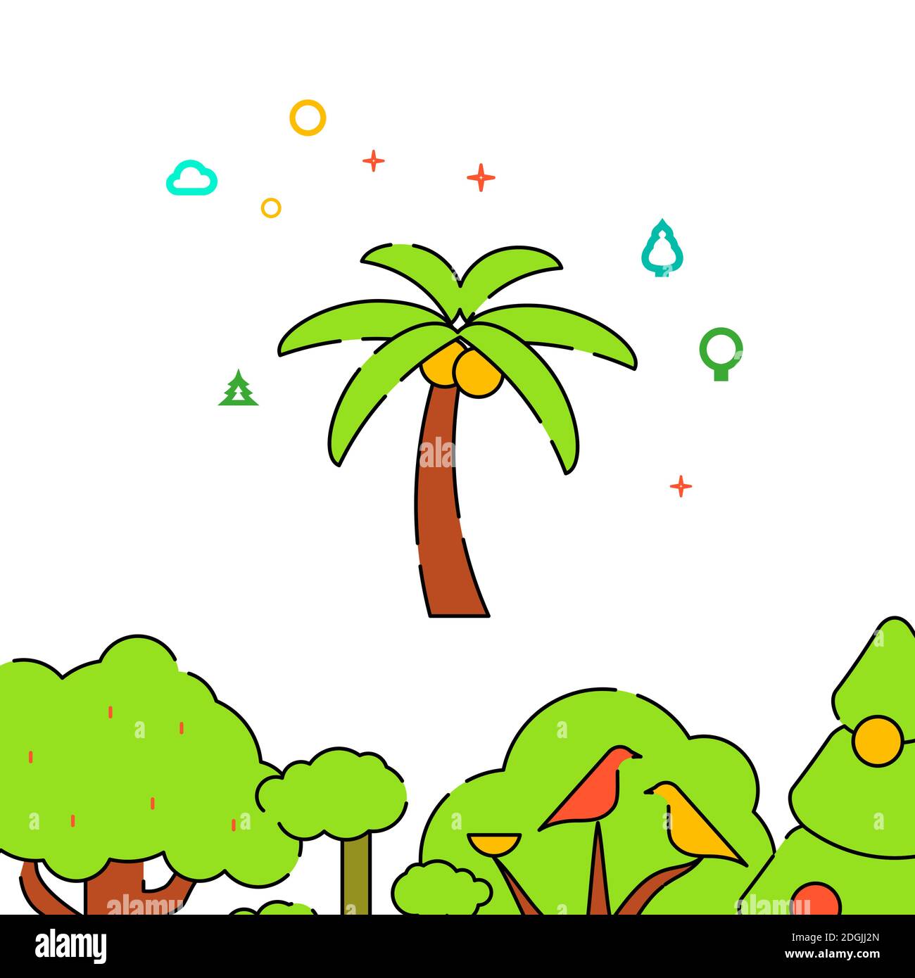 Palm tree with nuts filled line icon, simple illustration Stock Vector ...