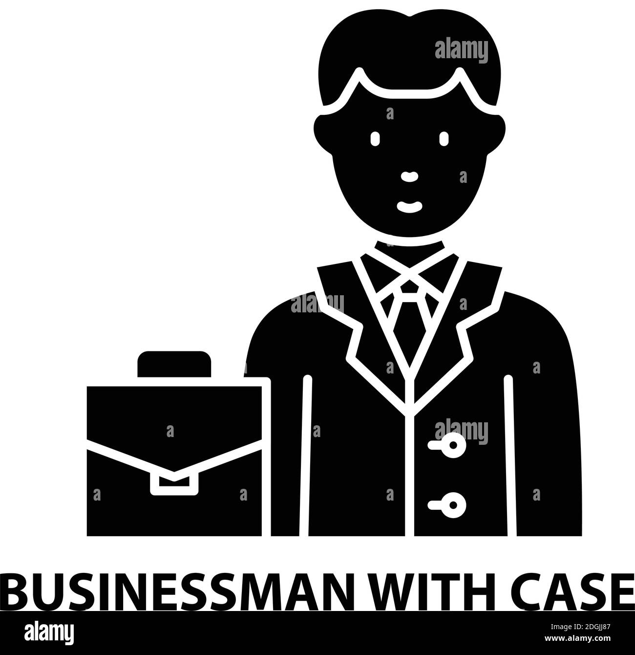 businessman with case icon, black vector sign with editable strokes ...