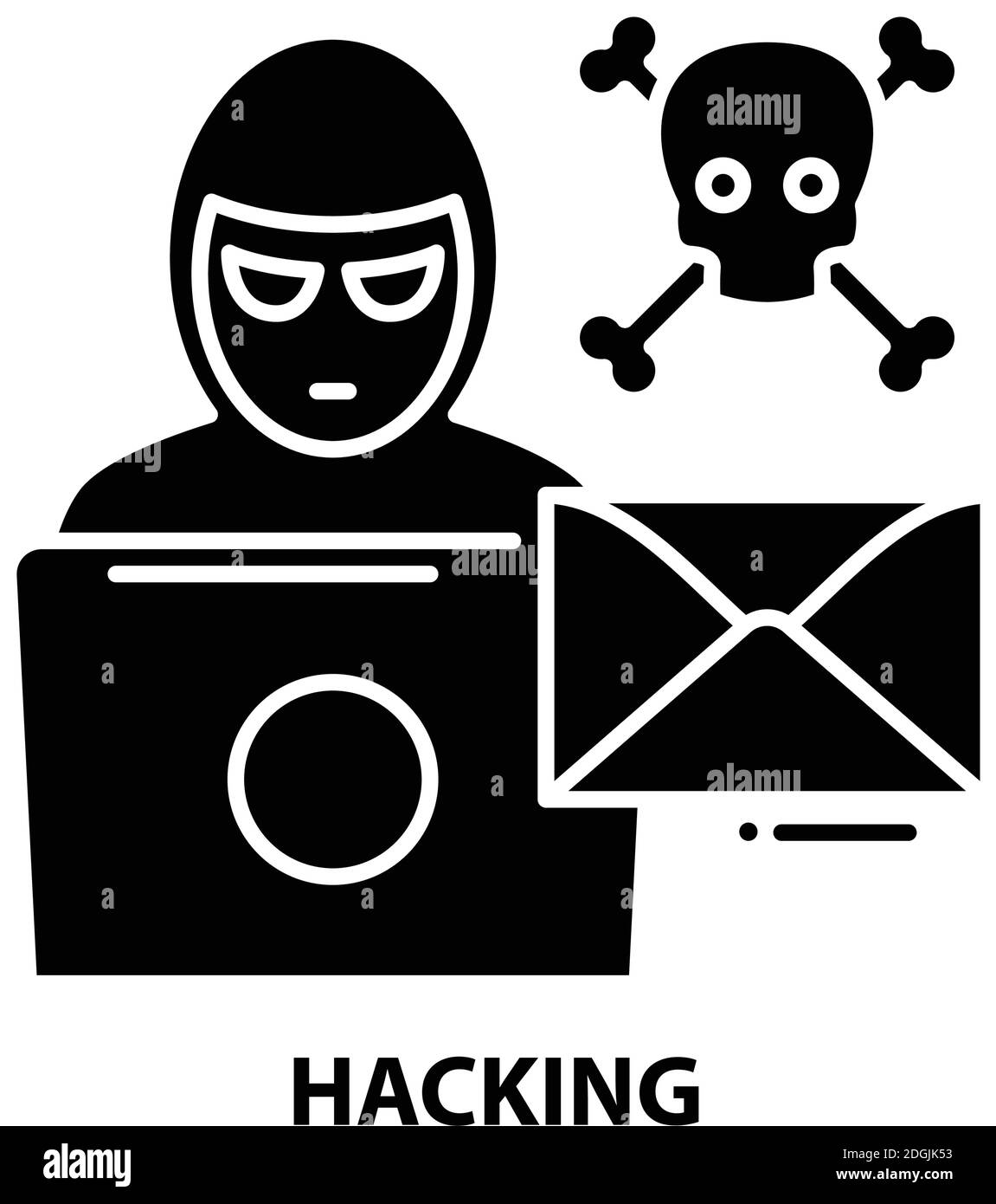 hacking icon, black vector sign with editable strokes, concept ...
