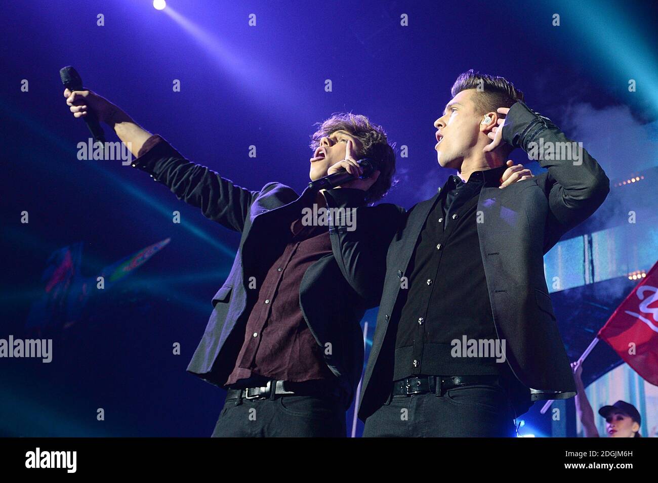 EXCLUSIVE George Shelley and JJ Hamblett (right) live on stage during ...