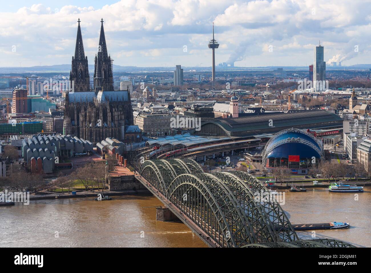 Aerial view of the city of cologne with the rhine hi-res stock ...