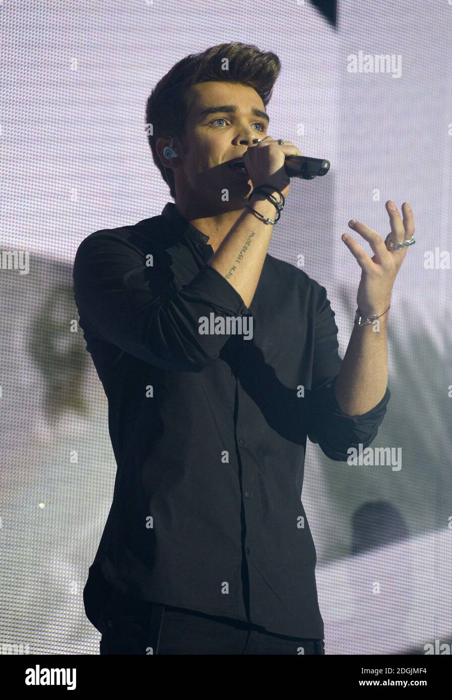 EXCLUSIVE Josh Cuthbert of Union J live on stage during the Capital FM ...