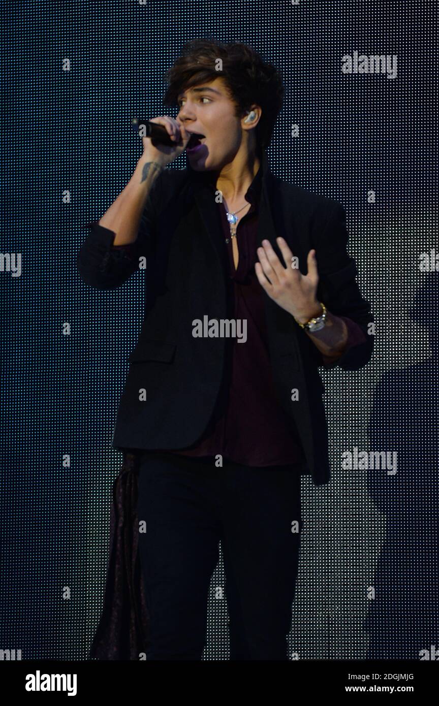 EXCLUSIVE *** George Shelley of Union J live on stage during the ...