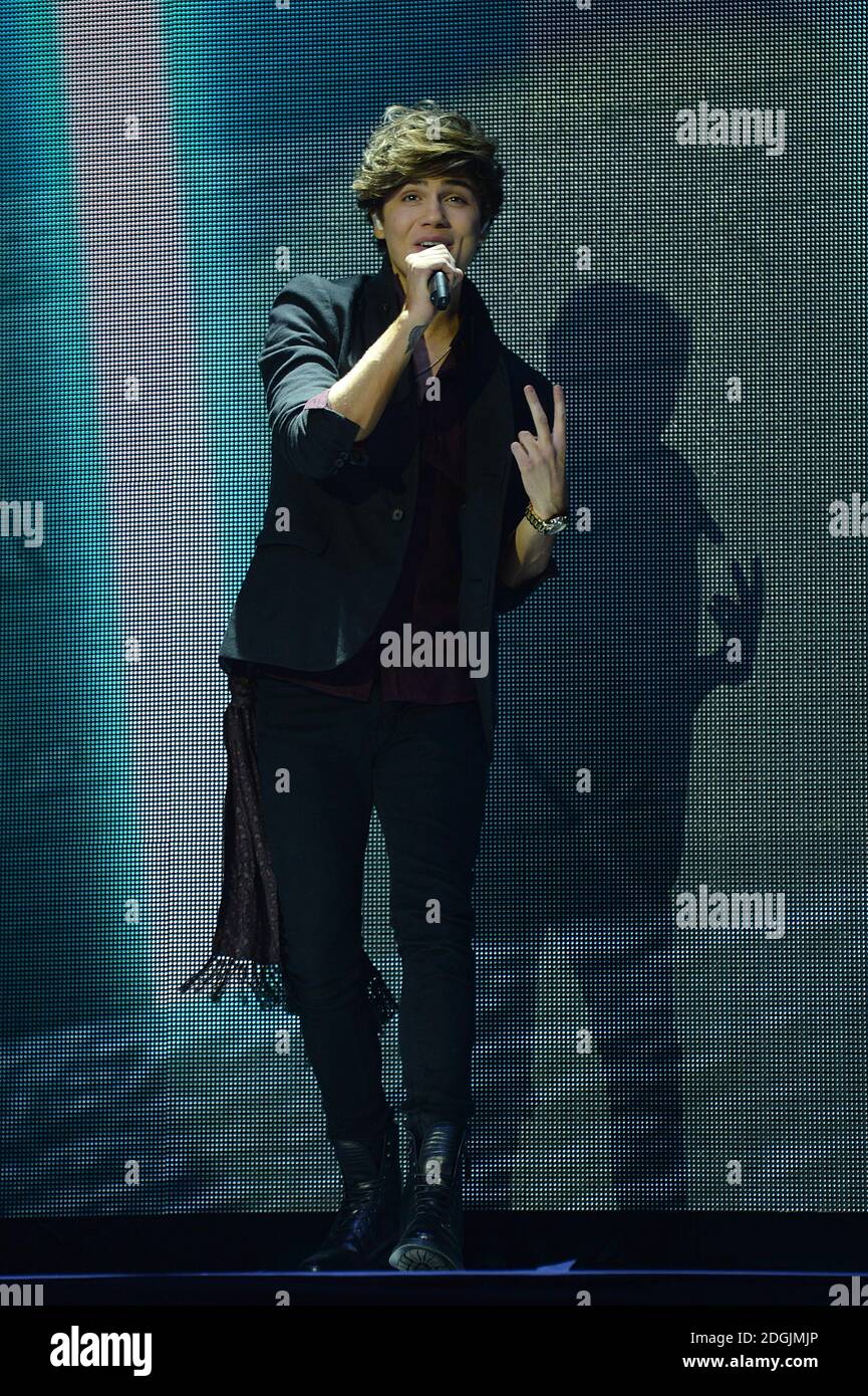 EXCLUSIVE *** George Shelley of Union J live on stage during the ...