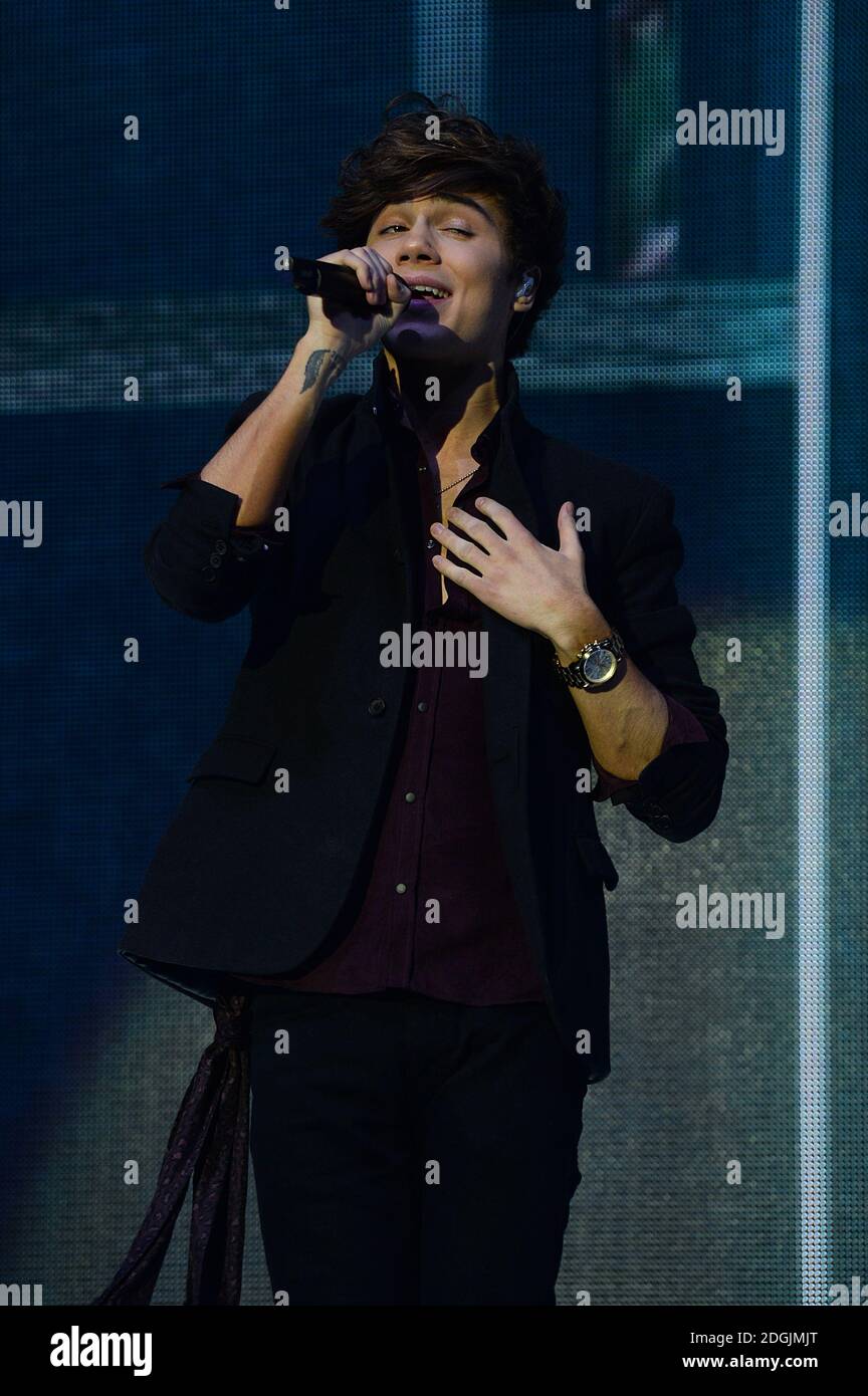 EXCLUSIVE *** George Shelley of Union J live on stage during the ...