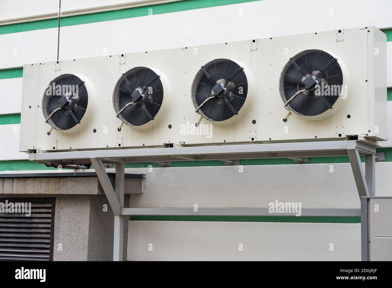 Close-up of an industrial air conditioner compressor outdoor unit ...