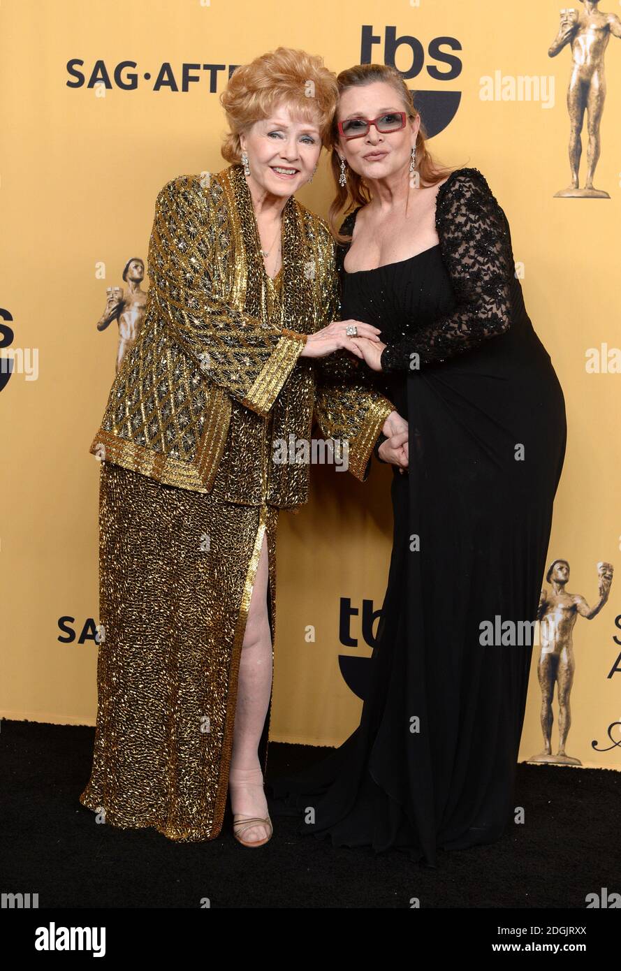 Debbie Reynolds and Carrie Fisher backstage in the Press Room at the ...