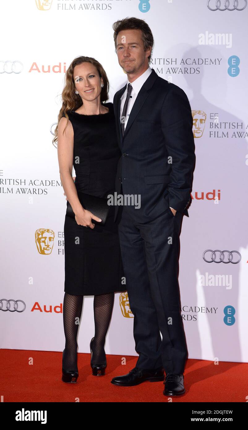 Shauna Robertson and Edward Norton attending the EE BAFTA Nominees ...