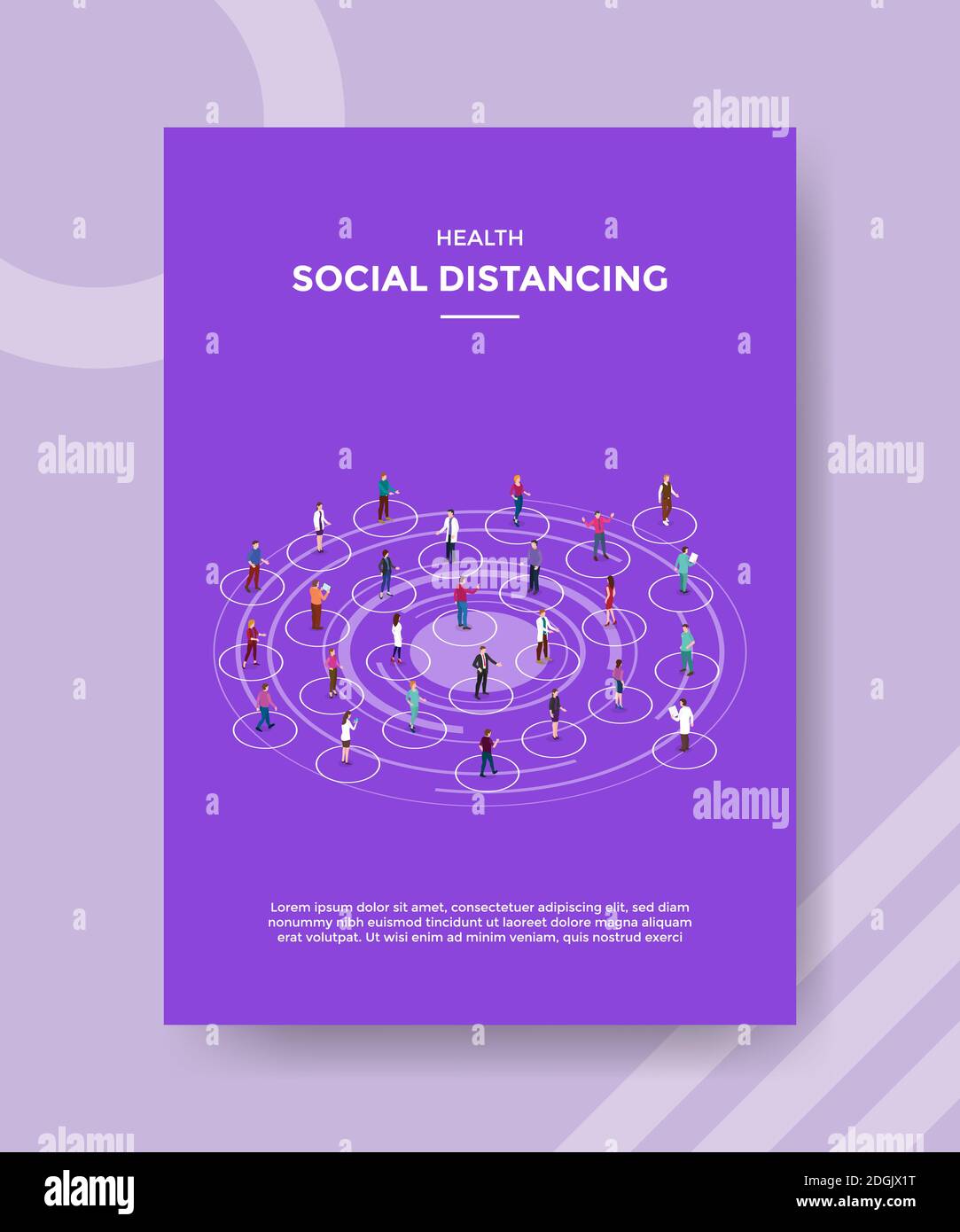 health social distancing people different character standing on circle ...