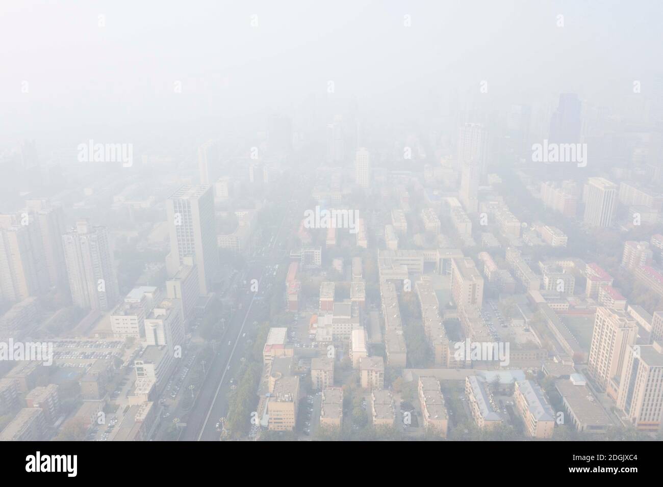 --FILE--An aerial view of buildings at downtown area covered by severe ...