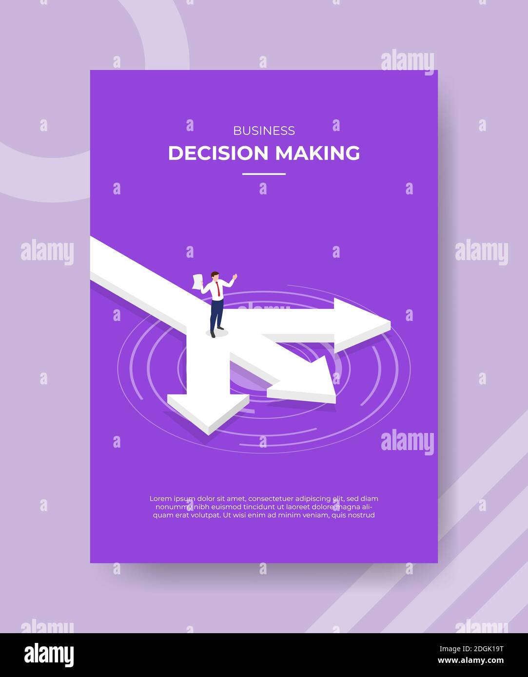 business decision making men hold paper standing on three arrow street ...