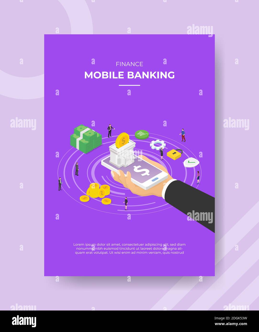 finance mobile banking hand hold smartphone bank building on screen ...