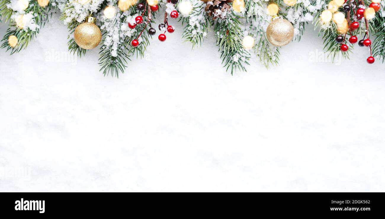 Christmas background with balls and decorations on snow background ...