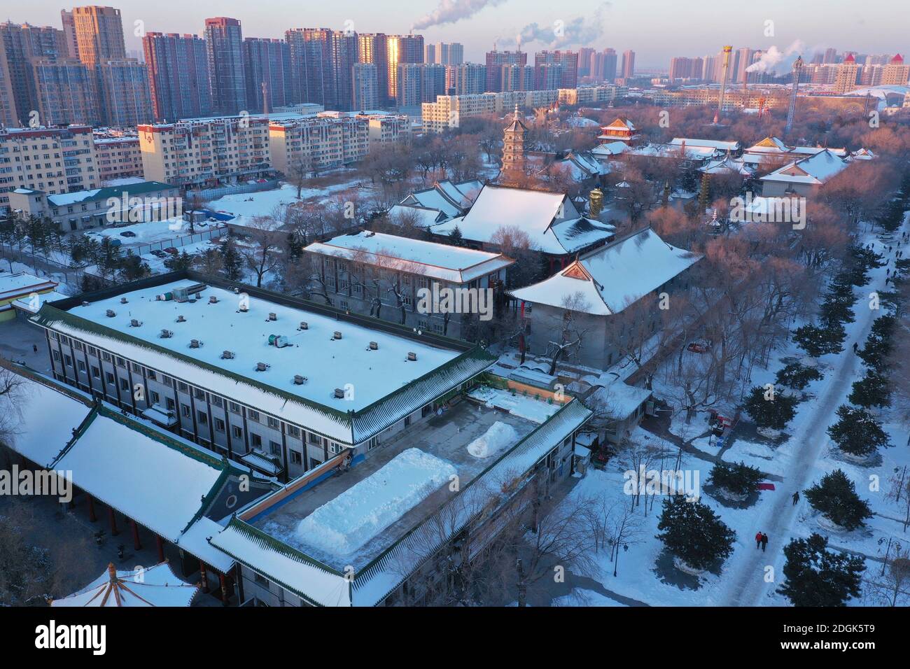 An aerial view of Jile Temple after snow in Harbin city, northeast ...