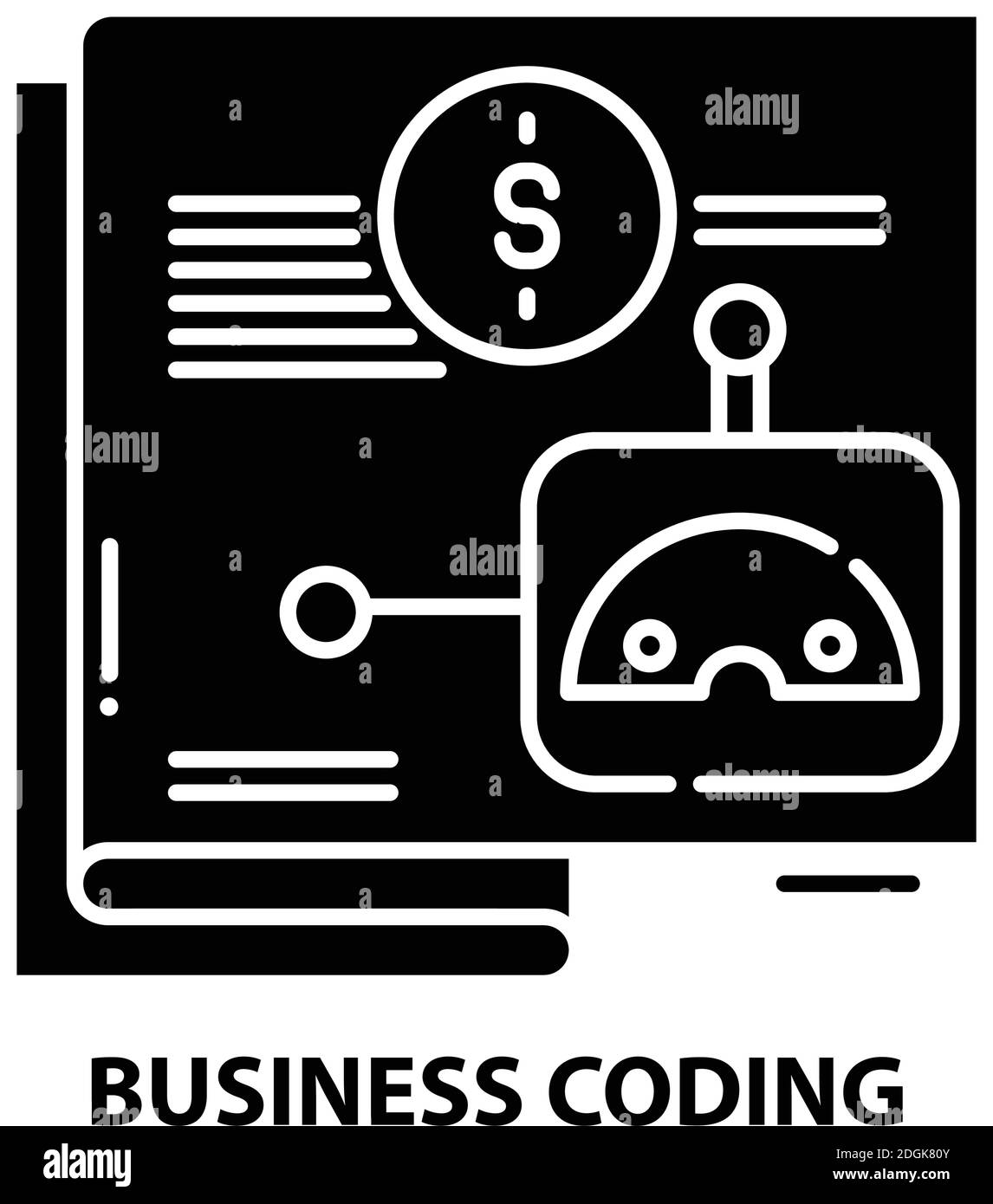 business coding icon, black vector sign with editable strokes, concept ...