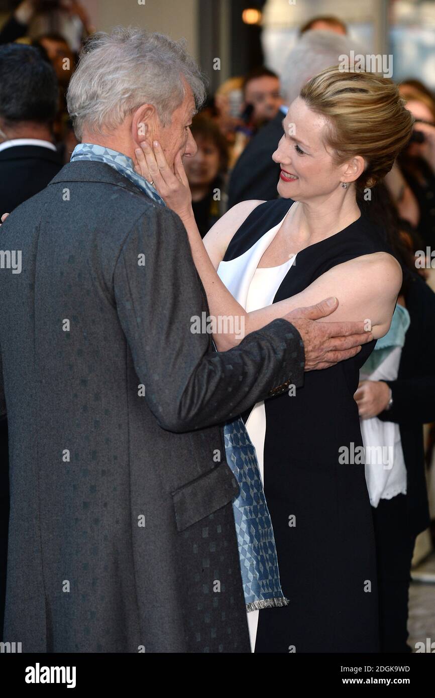 Sir Ian McKellen and Laura Linney attending the UK film Premiere of Mr ...