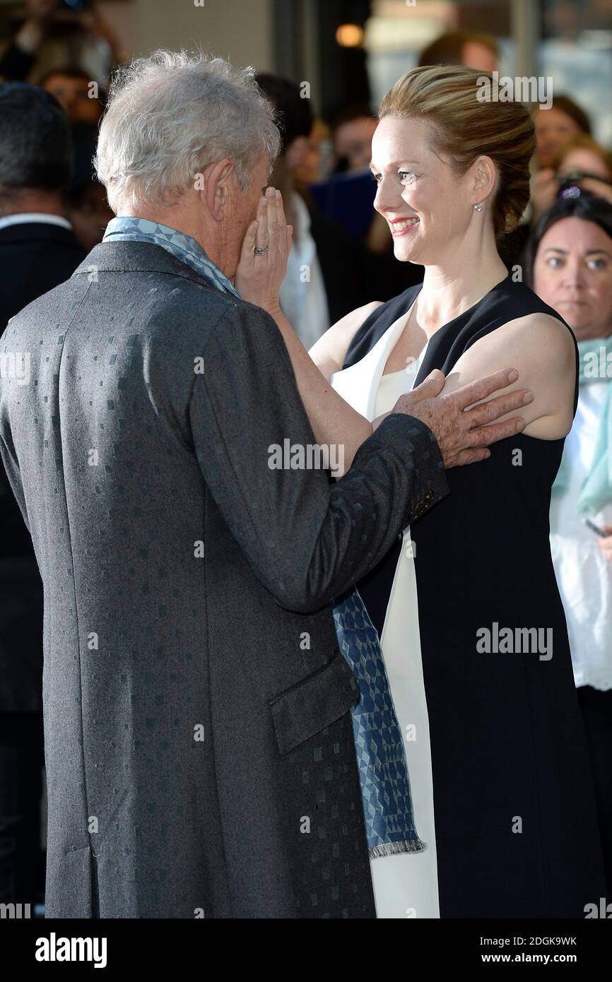 Sir Ian McKellen and Laura Linney attending the UK film Premiere of Mr ...