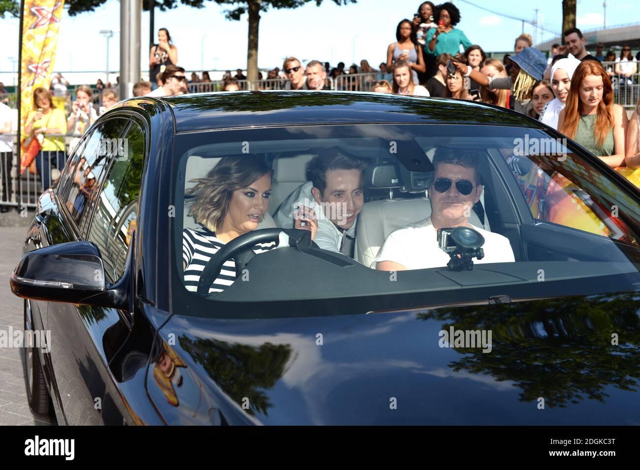 Caroline Flack, Nick Grimshaw and Simon Cowell arriving at the X Factor ...