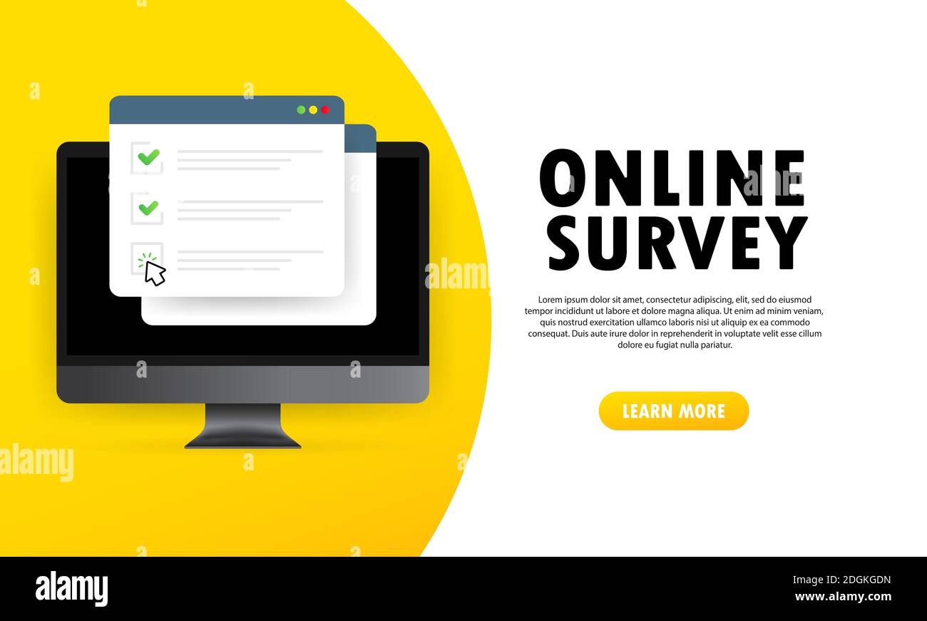Online survey illustration. Check list online form on computer. Report ...