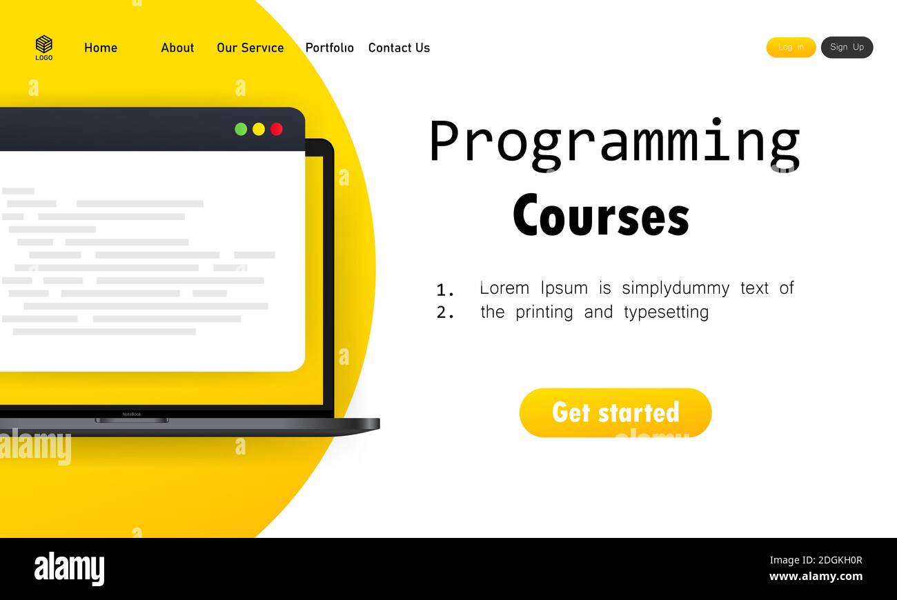 Programming courses illustration. Learning coding on laptop. Cyber education course concept ...